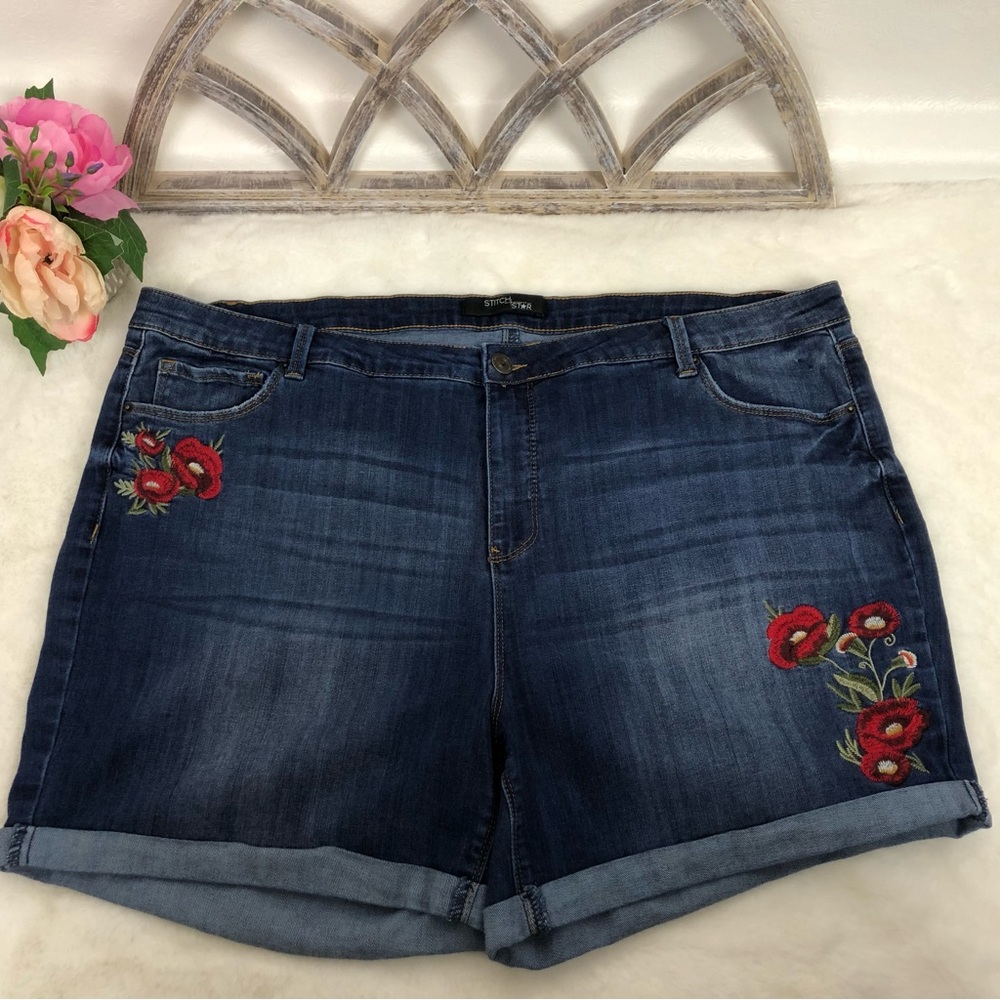 Stitch Star Jean Shorts Embroidered Floral Boho Size … - Gem